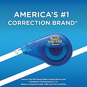 BIC Wite-Out Brand EZ Correct Correction Tape, White, Fast, Clean & Easy To Use, Tear-Resistant Tape, 6-Count