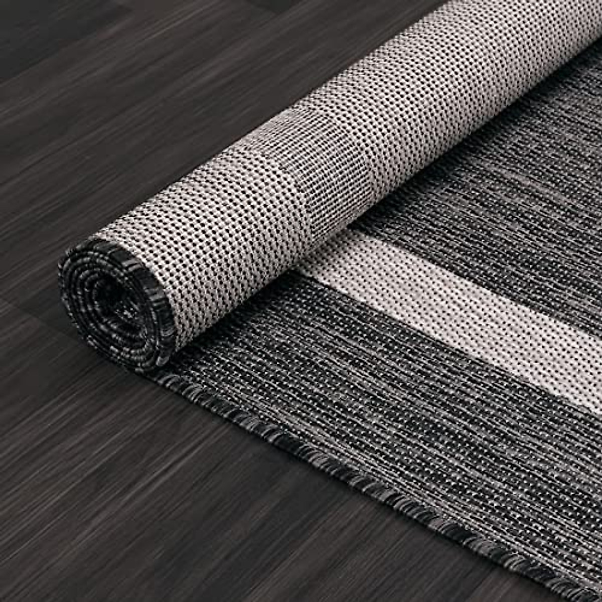 Beverly Rug Waikiki Indoor Outdoor Rug 5x7, Washable Outside Carpet for Patio, Deck, Porch, Bordered Modern Area Rug, Water Resistant, Dark Grey - Light Grey