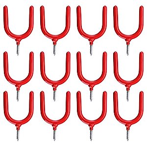 Yesland 12 Pack Screw-in Hooks Tool, Red Vinyl Coated Steel Wall Mount Utility U-Hooks Storage Household Hooks Tool Holders for Garden Tools, Shovels, Rakes & Workshop Organizer