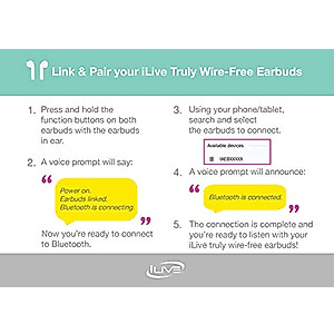 iLive IAEBT449B Truly Wireless Bluetooth Earbuds, Charging Case, Sweatproof, Black