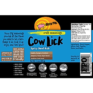 Dizzy Pig Cow Lick Texas-Style Spicy Beef Seasoning Rub (8oz Shaker) - Seasons 30+lbs of Food - Hand Made in the USA - MSG Free, Gluten Free