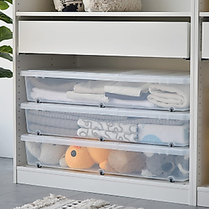 Citylife 2 Packs 57 QT Plastic Under Bed Storage Bins with Double-opening Lids Clear Underbed Storage Containers with Wheels for Organizing Shoes, Blankets, Clothes