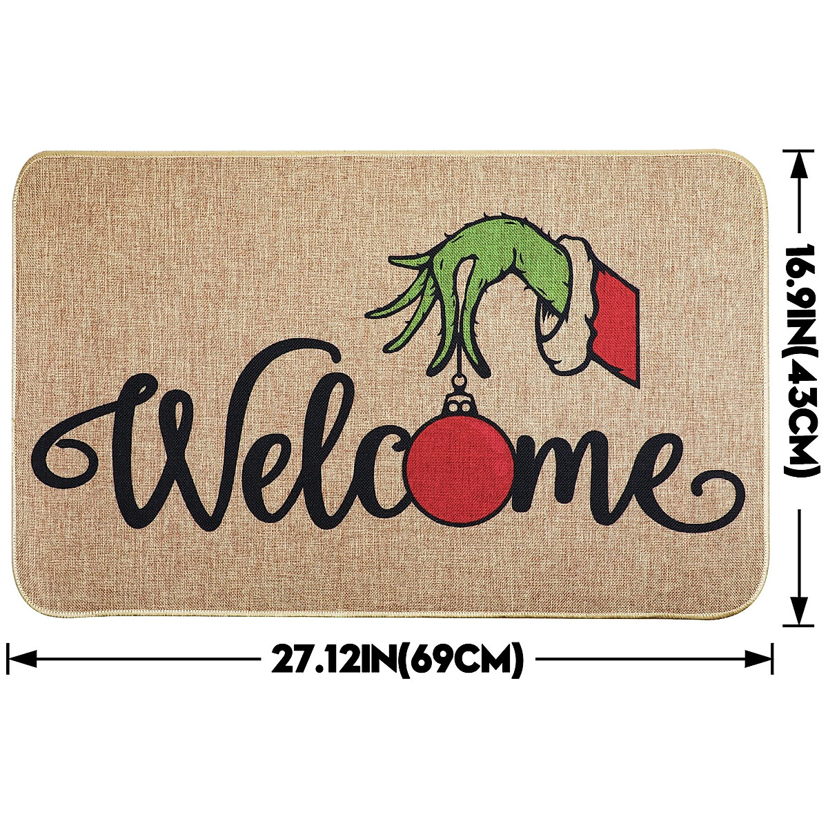 Erweicet Christmas Door Mat Xmas Welcome Christmas Mat Non-Slip and Washable Winter Doormat Rubber Back Snowflakes Door Mat Rugs for Indoor Outdoor(Green Hand Pattern)