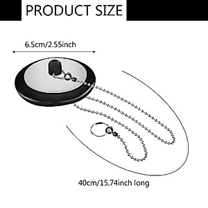 Kilyowa 2 PCS Rubber Sink Stopper Drain Cover, 43mm Universal Tub Stopper with Long Metal Ball Chain and Hanging Loop, Bathroom Kitchen Drain Stopper, Black