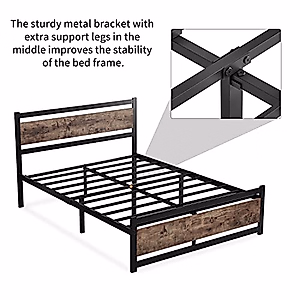 LOTCAIN King Size Bed Frame with Wooden Headboard, Heavy Duty Platform Metal Bed Frame, No Box Spring Needed, Strong Metal Slats Support, Noise-Free, Twin XL/Queen/King (King)