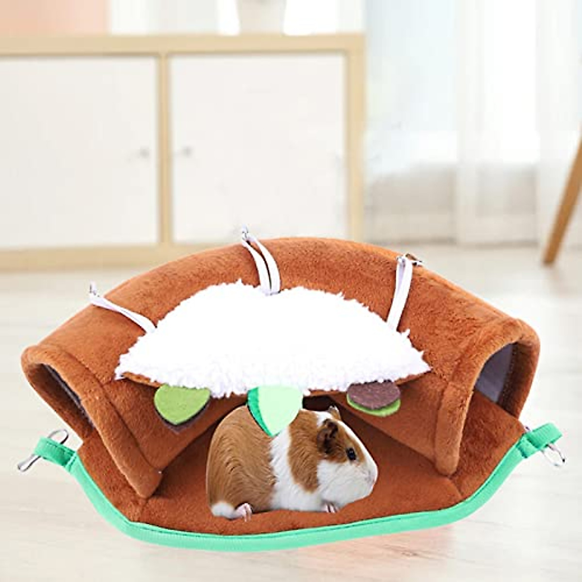 Honrane Pet Tunnel Collapsible Tube Toy Tunnel, Guinea Pigs Hammock Comfortable Breathable Hideout Tunnel Hamster Ferret Rat Nest Hanging Bed for Small Animal Coffee
