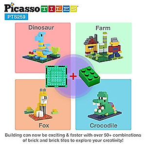 PicassoTiles 259 Piece Magnetic Brick Tile + Building Block Combo STEM Toy Set Compatible with Other Magnet Tiles Educational Toys for Children Ages 3 Years +