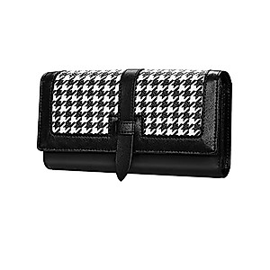 Solaround Leather Wallets for Women Tri-fold Large Capacity Clutch Wallet (Clutch, Black)