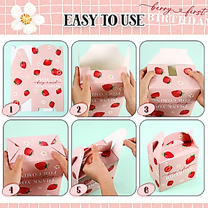 Sinload 24 Pack Strawberry Birthday Party Favor Sweet Strawberry Treat Box 6.1 x 3.9 x 8.3 in Fruit Gift Candy Box Strawberry Theme Goodie Present Box for Sweet One Birthday Baby Shower Decor Supplies