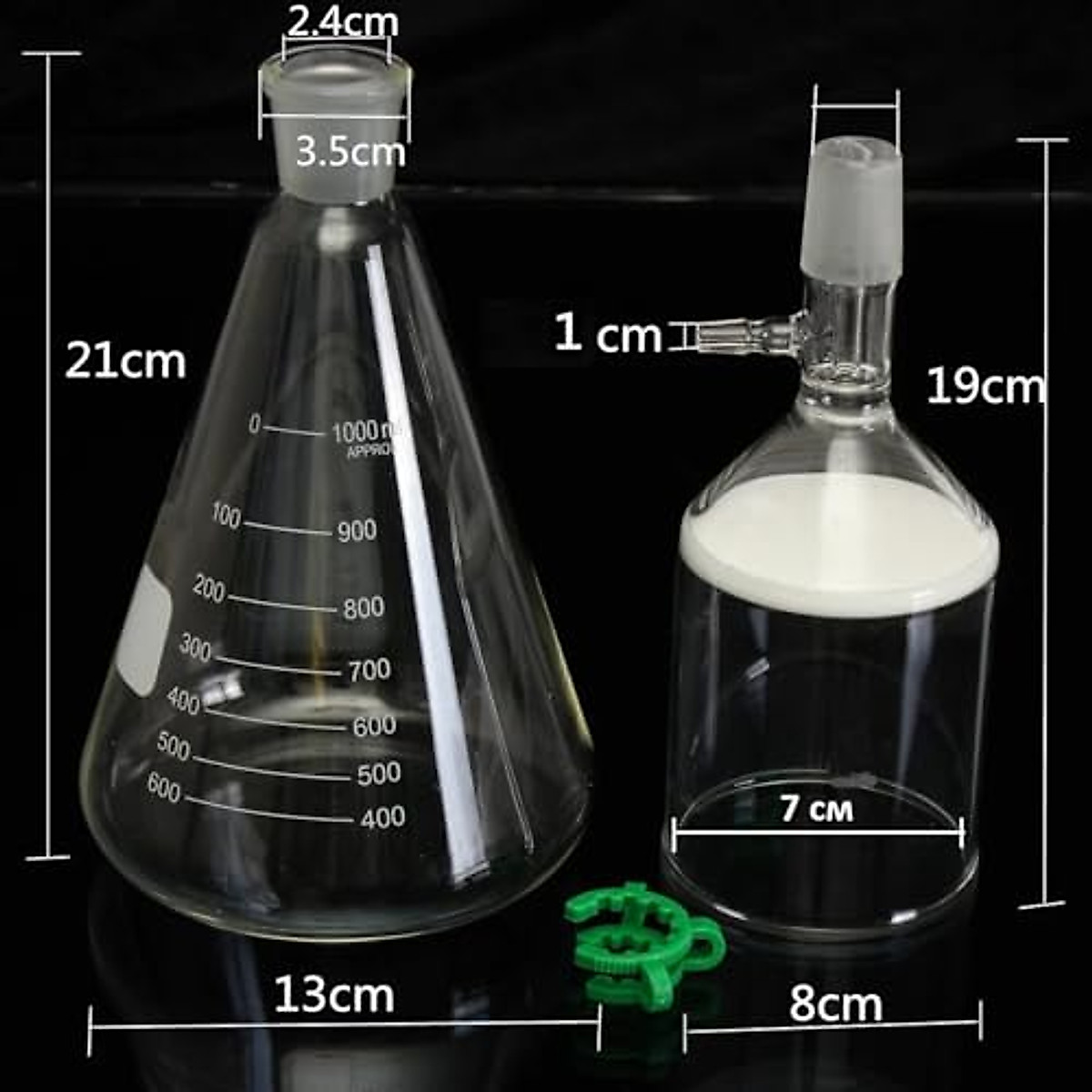 Glass Vacuum Suction Filter Filtration Kit 1000mL Conical Flask 250ml Buchner Funnel (250/1000ml)