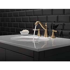 Delta Faucet Mylan Widespread Bathroom Faucet 3 Hole, Gold Bathroom Faucet, Bathroom Sink Faucet, Drain Assembly, Champagne Bronze 35777LF-CZ