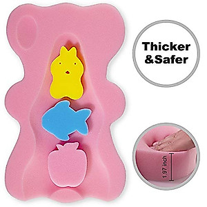 HALLO Soft Infant Bath Sponge Skid Proof Baby Bath Mat Newborn Odor Free (Pink)