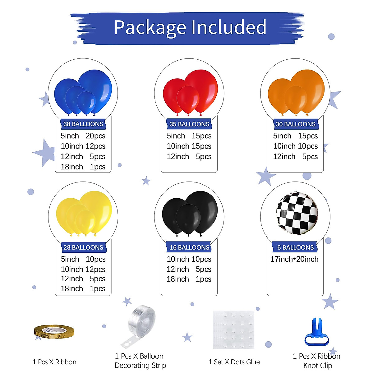 HYOWCHI Race Car Birthday Party Supplies - 153 Pcs Car Wheels Birthday Balloon Garland Arch Kit, Red Yellow Blue Black Checkered Foil Balloon Arch For Racing Car Monster Party Decorations