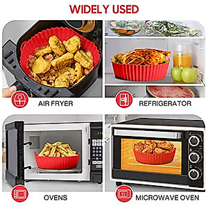 Air Fryer Liners, MIAOKE 8.5 Inch Silicone Air Fryer Liners with Silicone Oil Brush And Anti-Scald Gloves Set Heat Resistant Easy Cleaning Reusable Air Fryer Accessories 5 Pack- (Red/Pink)