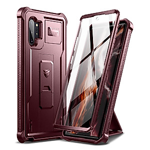 Dexnor for Samsung Galaxy Note 10+ Plus Case, [Built in Screen Protector and Kickstand] Heavy Duty Military Grade Protection Shockproof Protective Cover for Samsung Galaxy Note 10 Plus (Maroon Red)
