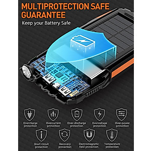 Solar Charger, Power Bank, 42800mAh Portable Charger Power Bank External Battery Pack 5V3.1A Qc 3.0 Fast Charger Built-in Super Bright Flashlight (Deep Orange)