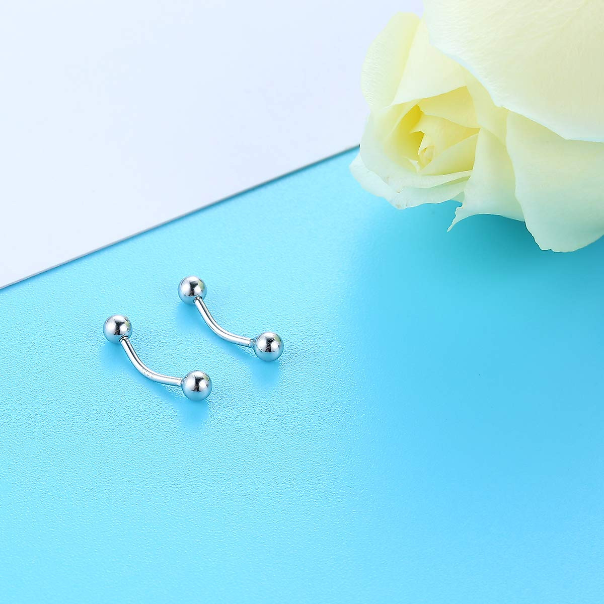 SILBERTALE Daith Rook Earrings 925 Sterling Silver Tiny 18G Tragus Piercing Eyebrow Rings Curved Barbell Tongue Sleeper Cartilage Earring Stud 8mm 5/16''