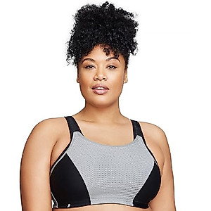 Full Figure Plus Size Custom Control Sports Bra Wirefree #1166 Black/Grey 46D