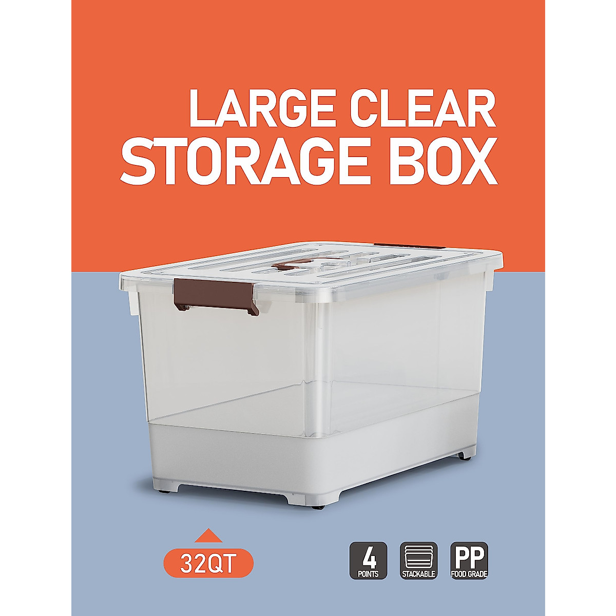 WYT 32 Qt Plastic Storage Bin Organizing Container with Durable Lids and Latching Buckle, Tote Box Stackable and Nestable, 4-Pack