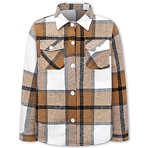 SANGTREE Mens Plaid Flannel Shirt Jacket Long Sleeve Button Down Shacket, Khaki Plaid, Small