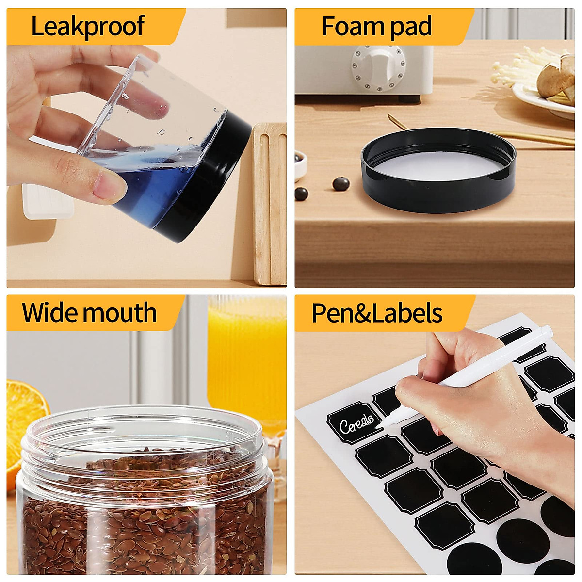 EkkoVla 40 Pack 6 oz Clear Plastic Jars Wide Mouth Round Containers with Black Lids BPA FREE, Empty Multi-use Refillable Storage Jar with Airtight Lid for Cosmetics Beauty Products