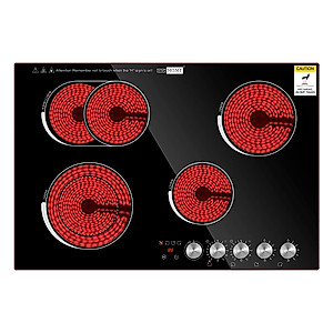 VIVOHOME 29 Inch 4 Burner 7400W Electric Radiant Cooktop with 5 Heating Level and 90-min Timer, Black