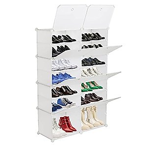 NA 7-Tier Portable 28 Pair Shoe Rack Organizer 14 Grids Tower Shelf Storage Cabinet Stand Expandable for Heels, Boots, Slippers, White