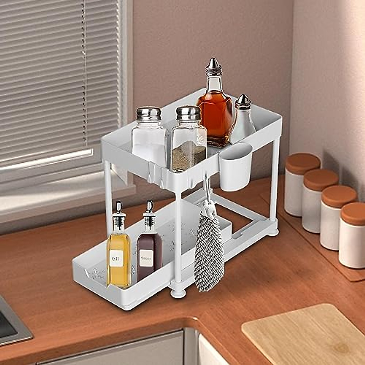 Under Sink Organizer, Multi Purpose Bathroom Cabinet Under Sink Organizers, Stackable Kitchen Pantry Organization and Storage, Sleek Design, Strong Load bearing Capacity for Under Kitchen Sink