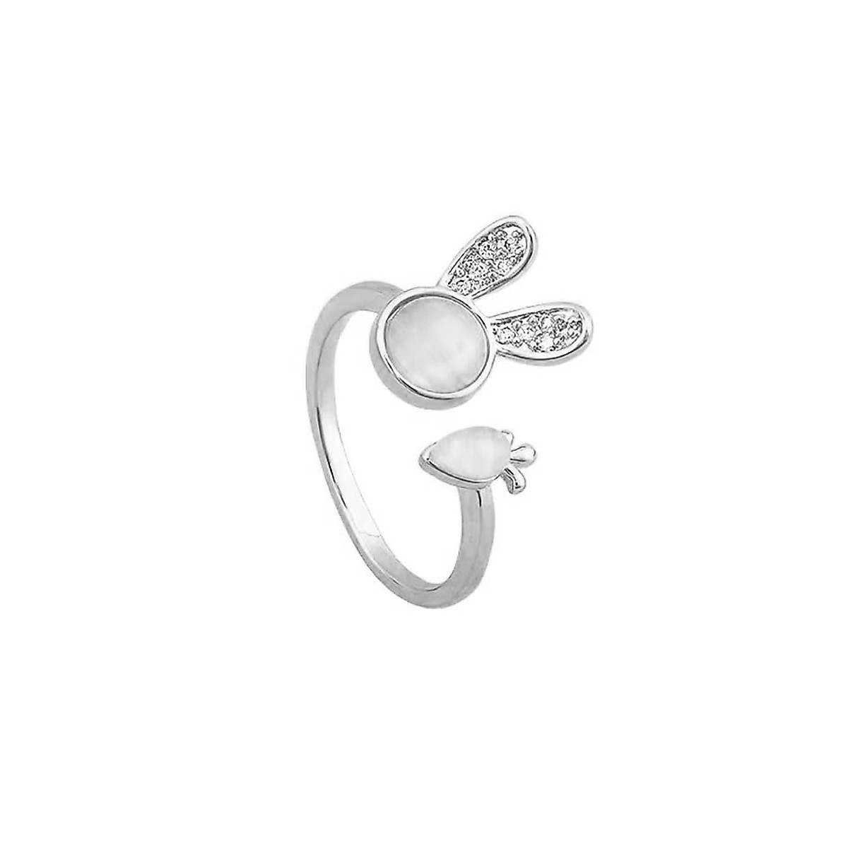 Cute Rabbit Carrot Open Stacking Ring for Women Teen Girls Cubic Zirconia Crystal Cat Eye Stone Bunny Adjustable Statement Knuckle Finger Bands Promise Eternity Rings Dainty Jewelry Gifts Easter