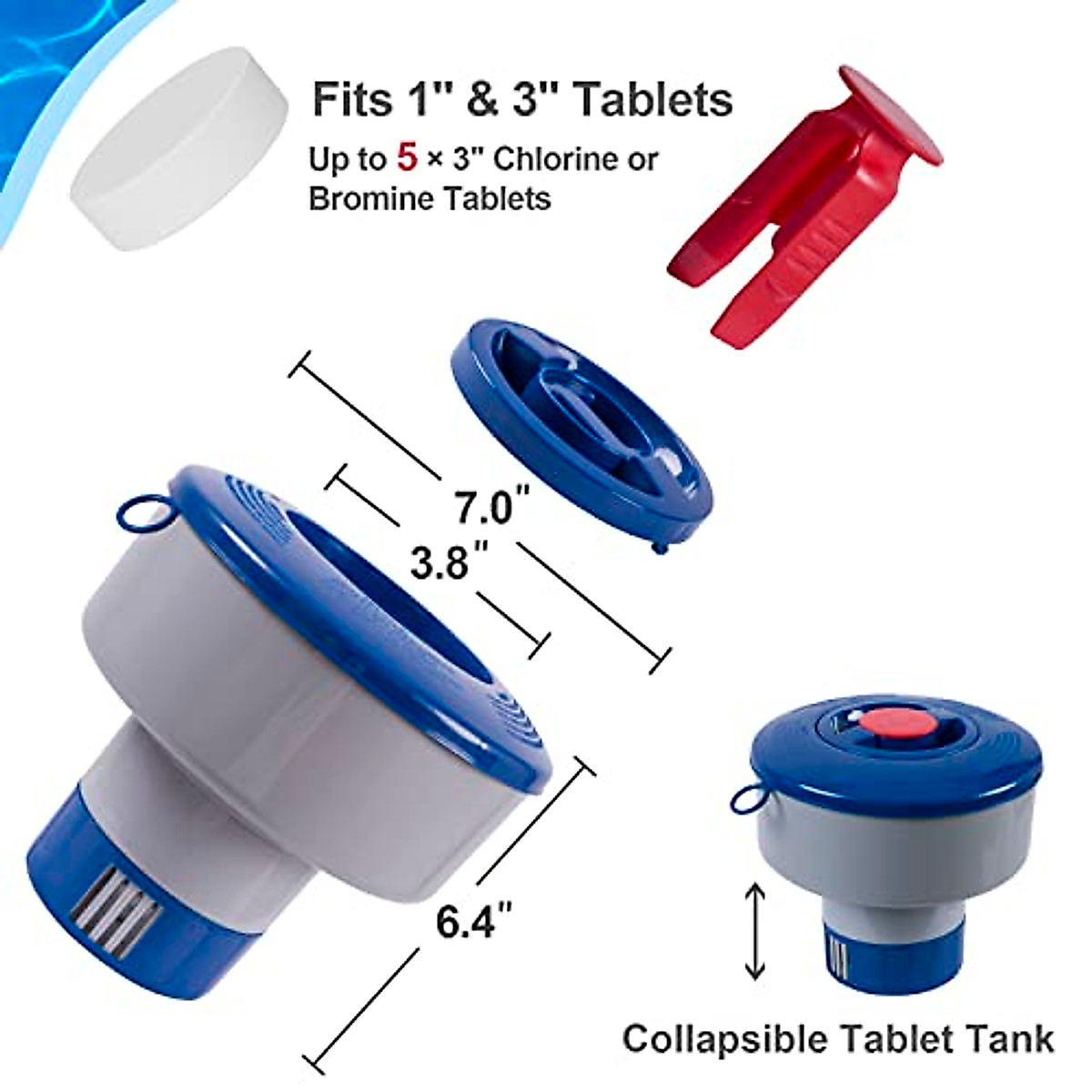 POOLAZA Pool Chlorine Floater, Premium Quality Floating Chlorine Dispenser for Pool, Larger Capacity Pool Floater for Chlorine Tablets, Durable Pool Tablet Floater Compatible with Bromine & Chlorine