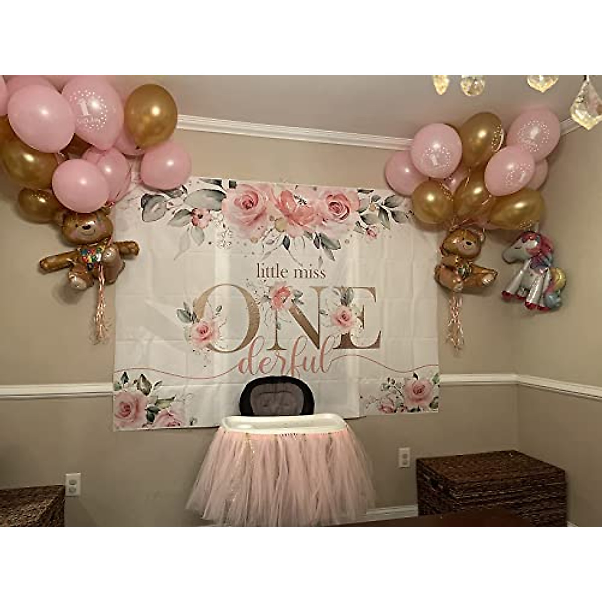 Avezano Miss Onederful Birthday Backdrop Pink Floral 1st Birthday Backdrop Sweet Baby Girl First Birthday Party Decoration Banner (7x5ft)