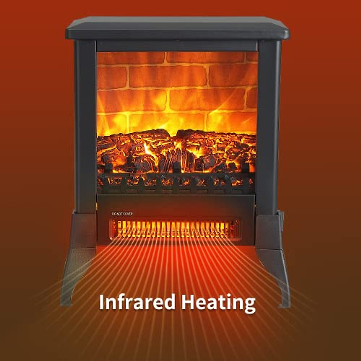 Freestanding Electric Fireplace Realistic Log Flame Stove 14" 1400W Overheating Safety Protection