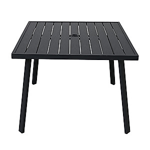 Quarte Patio 5-Piece Dining Table Furniture Set,Outdoor PE Wicker Conversation Set with Umbrella Hole and 4 Dining Chairs,for Porch Lawn Garden Backyard Poolside