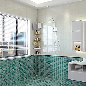 DAKEPOLE Rustproof Tension Shower Caddy, Stainless Steel Corner Stand Storage Organizer with Tension Pole for Bathroom Bathtub Shampoo Soap Plants, 4-Tier Adjustable Shelves,54 to 125 Inch