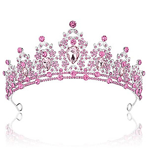 SuPoo Pink Crown Tiaras for Girls Crystal Princess Crown Headband Birthday Queen Rhinestone Birthday Gift Quinceanera Crown for Wedding Party Prom Halloween Cosplay Accessories