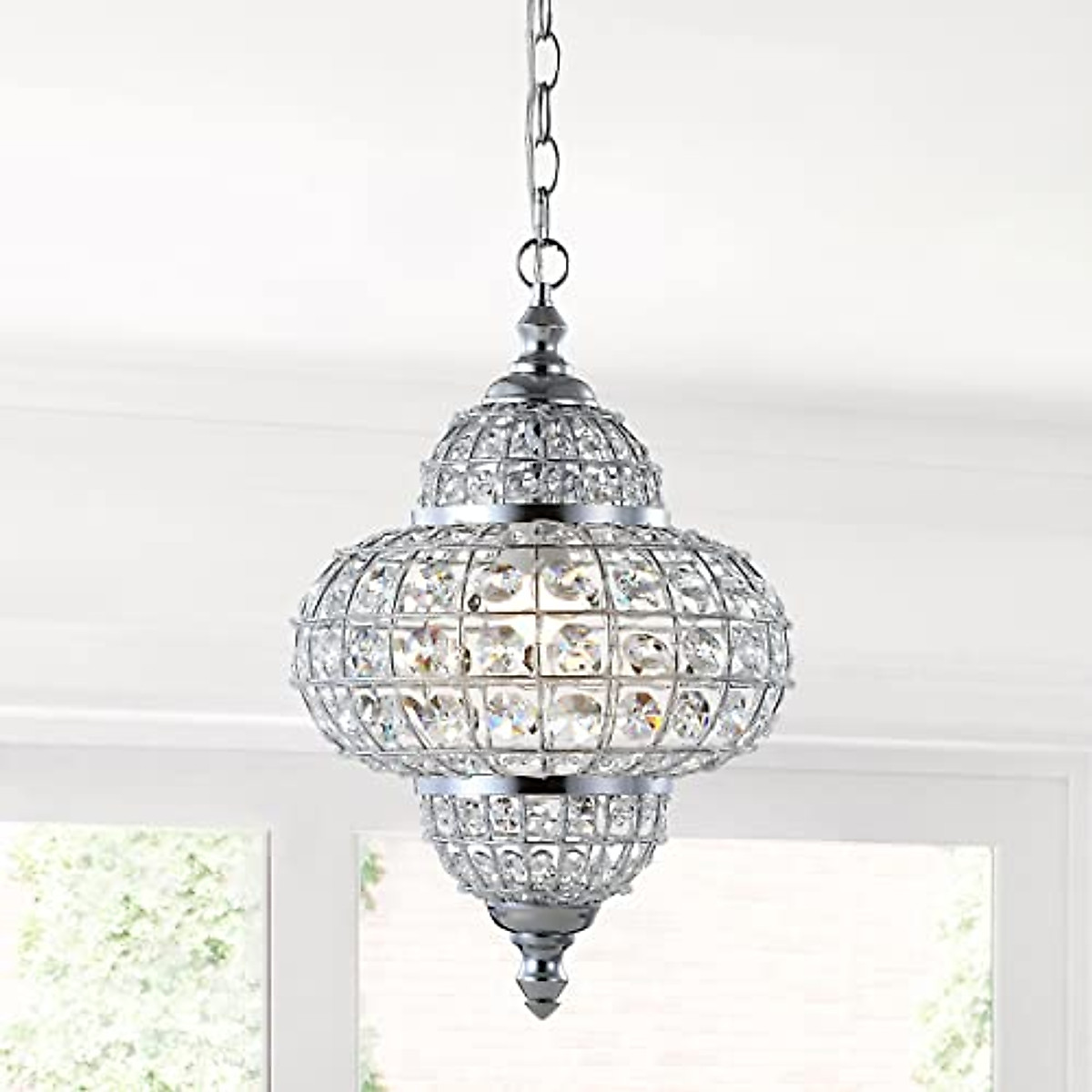 JONATHAN Y JYL6111A Juliette 12" Crystal/Metal LED Chandelier Pendant Chandelier Pendant Glam Contemporary Transitional Dimmable Dining Room Living Room Kitchen Foyer Bedroom Hallway