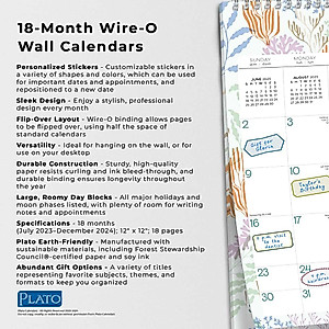 Seaside Currents | 2024 12 x 12 Inch 18 Months Monthly Square Wire-O Calendar | Sticker Sheet | July 2023 - December 2024 | Plato | Stationery Planning
