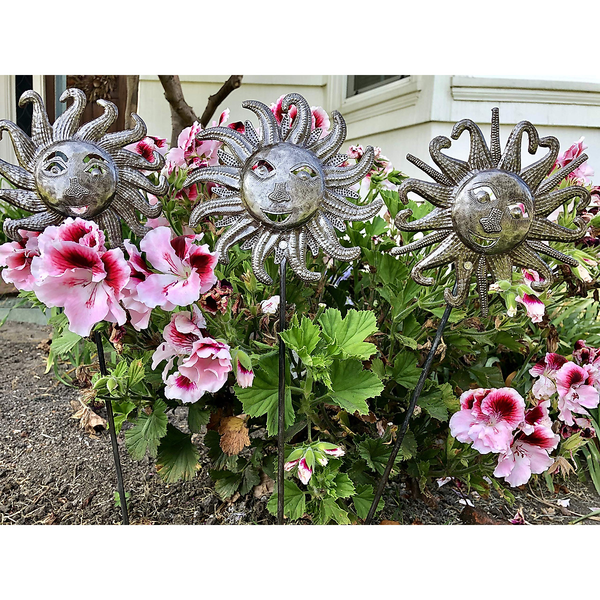 Small Metal Sun Faces, Sunny Home Décor, Wall Hanging, Authentic Upcycled Artwork from Haiti 6 Inches Round (Sun Faces)