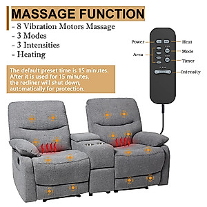 B BAIJIAWEI Double Reclining Loveseat - Fabric Home Theater Seating with Console - 2 Seater Manual Reclining Couch for Living Room, Office (Fabric- Light Grey)