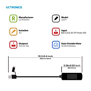 UCTRONICS Gigabit PoE Splitter 5V 3A, 2-in-1 PoE to USB C/Micro USB Adapter, IEEE 802.3af/at Compliant 10/100/1000Mbps for Raspberry Pi 3/4, Security IP Cameras and More