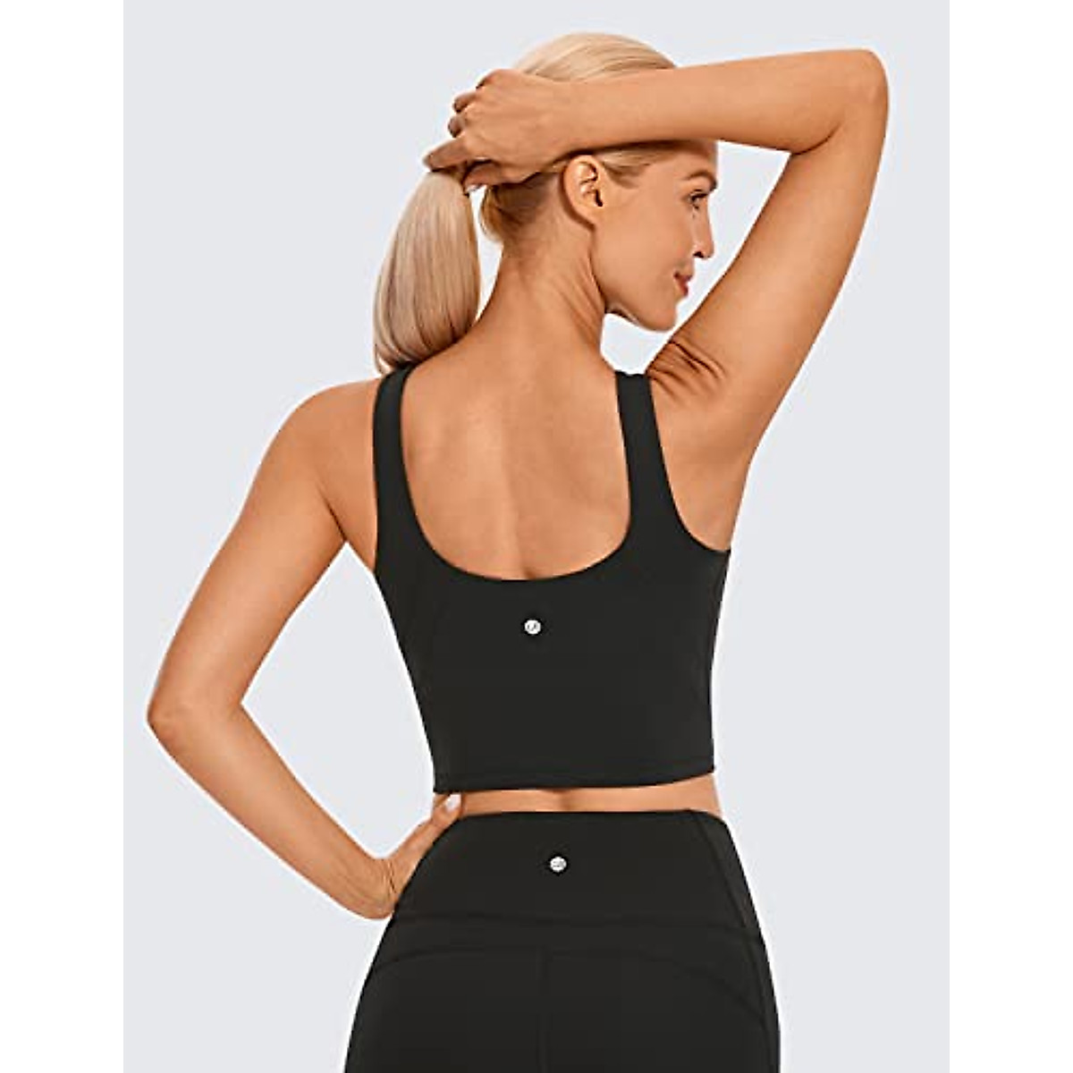 CRZ YOGA Butterluxe Womens High Neck Longline Sports Bra - U Back Padded Crop Workout Tank Top with Built in Bra Black Small