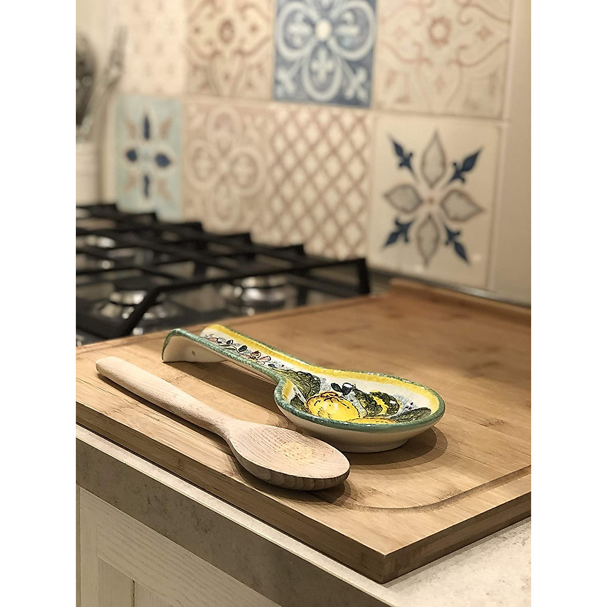 CERAMICHE D'ARTE PARRINI - Italian Ceramic Art Spoon Rest Pottery Holder Hand Painted Decorated Lemons Made in ITALY Tuscan