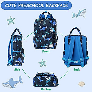 Kasqo Kids Backpack, Lightweight Water Resistant Preschool Toddler Bookbags for Little Boys and Girls with Chest Strap, Cute Shark