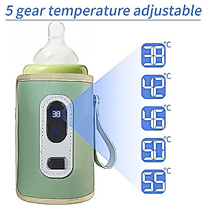 Portable Bottle Warmer for Travel, Portable Bottle Warmer for Breastmilk with LCD Display, Baby Bottle Warmer for Baby Milk, Thermostatic Bottle Cover for Home, Outside, Car (Green)