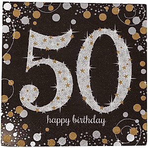 Stephanie Imports 50th Birthday Pack! Disposable Paper Plates, Napkins, Cups & Candles Set for 15 (With free extras)