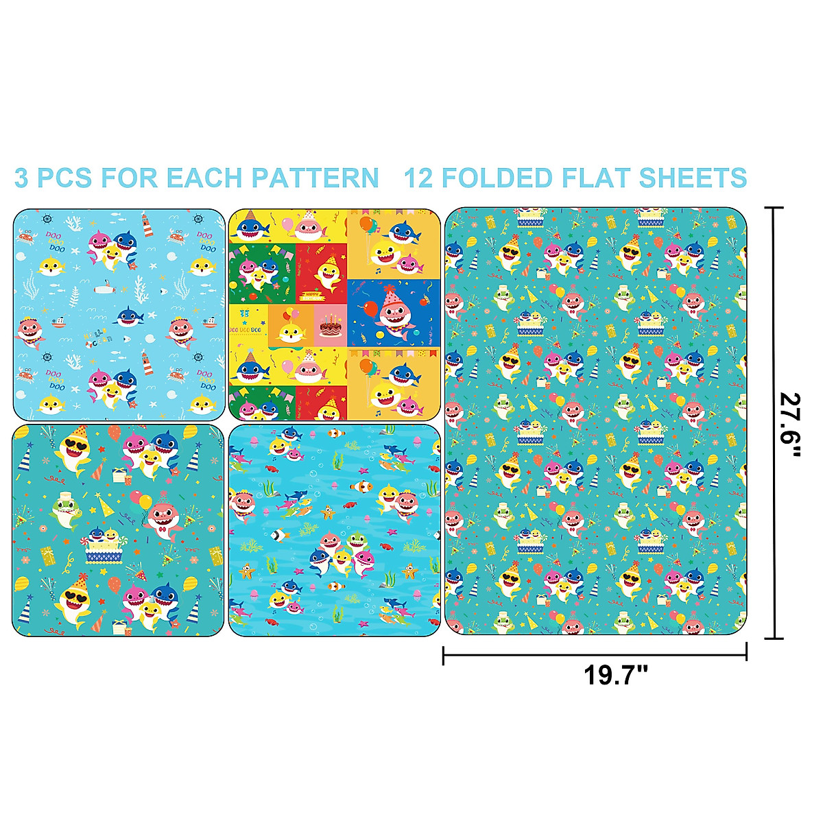 Sikiweiter Shark Wrapping Paper -Ocean Shark Wrapping Paper for Baby Boys Girls, 12 Sheets Shark Wrapping Paper for Baby Shower Birthday Christmas, 19.7 x 27.6 Inches Per Sheet