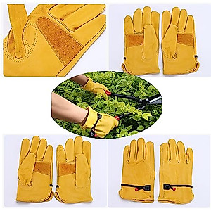 SquEqu 2 Pairs Gardening Gloves Cowhide Leather Work Gloves Tough Working Glove for Men Women Weeding Digging Planting Welding Worker Safety Protection Sports Driver (M)