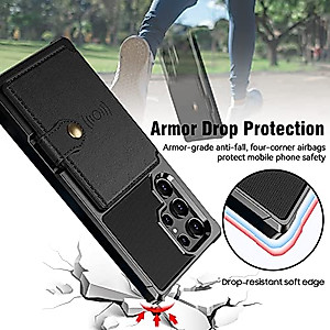 GooseBox for Samsung Galaxy S23 Ultra Wallet Case with Card Holder (5 Cards Slot), S23 Ultra Wallet Case for Women Men& Kickstand Double Layer TPU Heavy Duty Shockproof Rugged Case (Black)