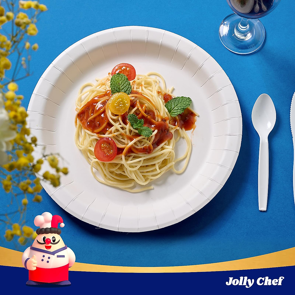 JOLLY CHEF10 inch 140 Pack Disposable Paper Plates,Soak Proof, Cut Proof, Microwave Safe Heavy Duty Paper Plates Everyday Use