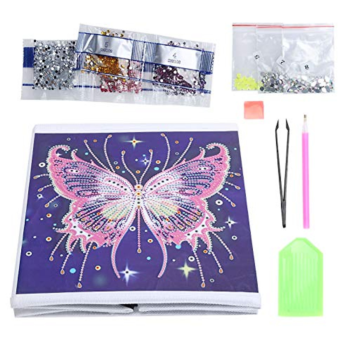 Yosoo Diamond Painting Storage Box, DIY Diamond Painting Organizer Butterfly Pattern Decor Foldable Storage Box Household Desktop Case